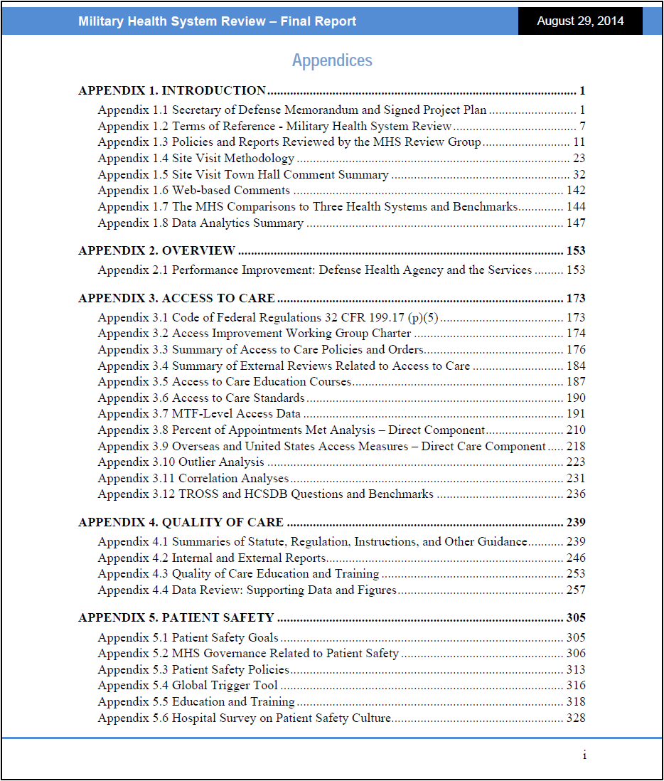 Military Health System Review – Final Report Appendices ...